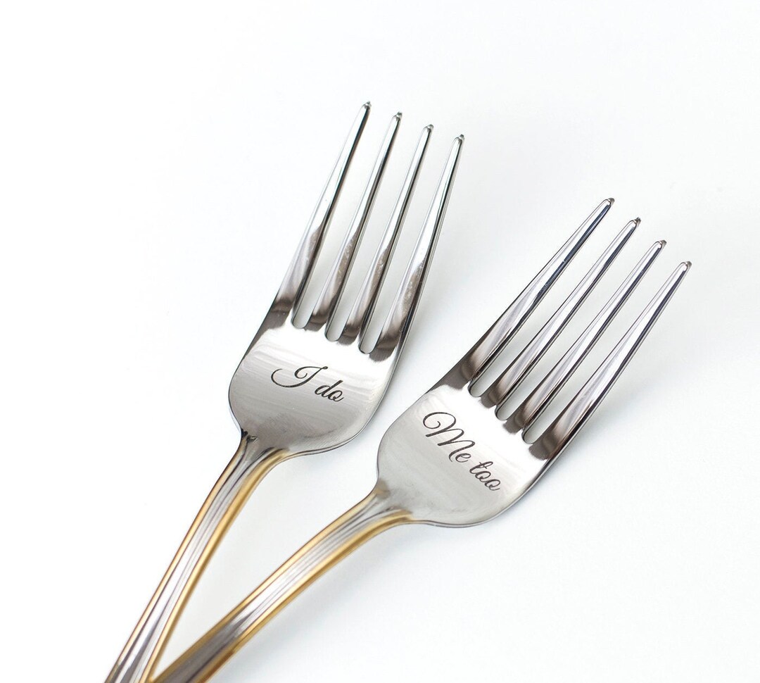 Personalized Wedding Forks: Engraved Gold Trim Silverware, Mr & Mrs ...
