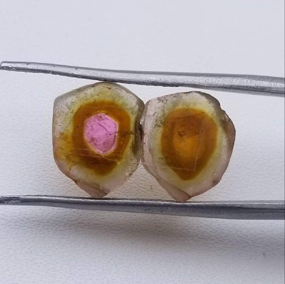 Natural Watermelon Tourmaline Slice Matching Pair Flat Back Gemstone ...