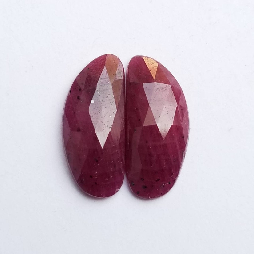 Pair of Natural Ruby Flat Rose Cut 9x20.5x4 Mm Natural Loose Gemstone ...
