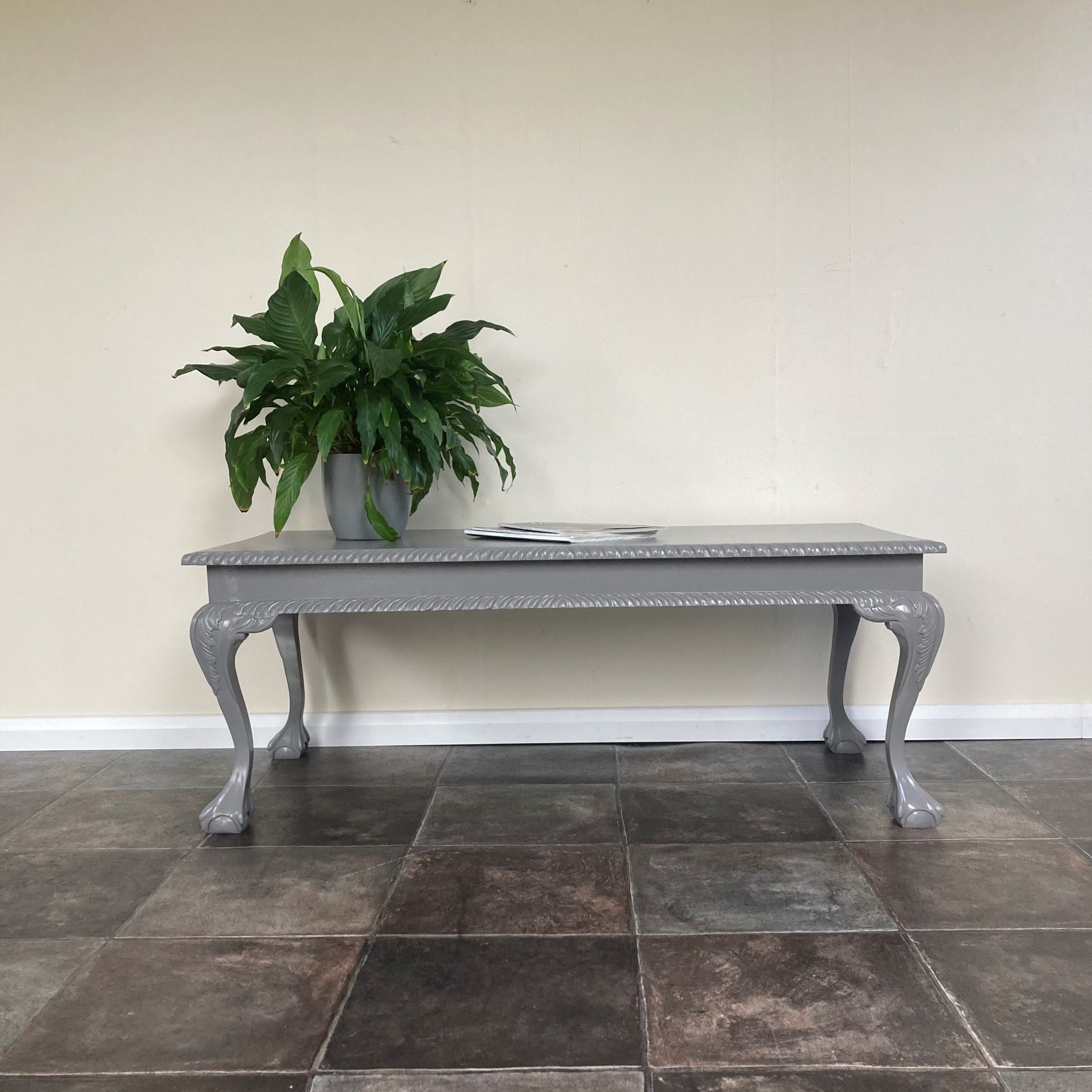 Vintage Painted Upcycled French Style Solid Mahogany Coffee Table on Cabriole Legs in Little Greene Dark Lead Grey Etsy UK
