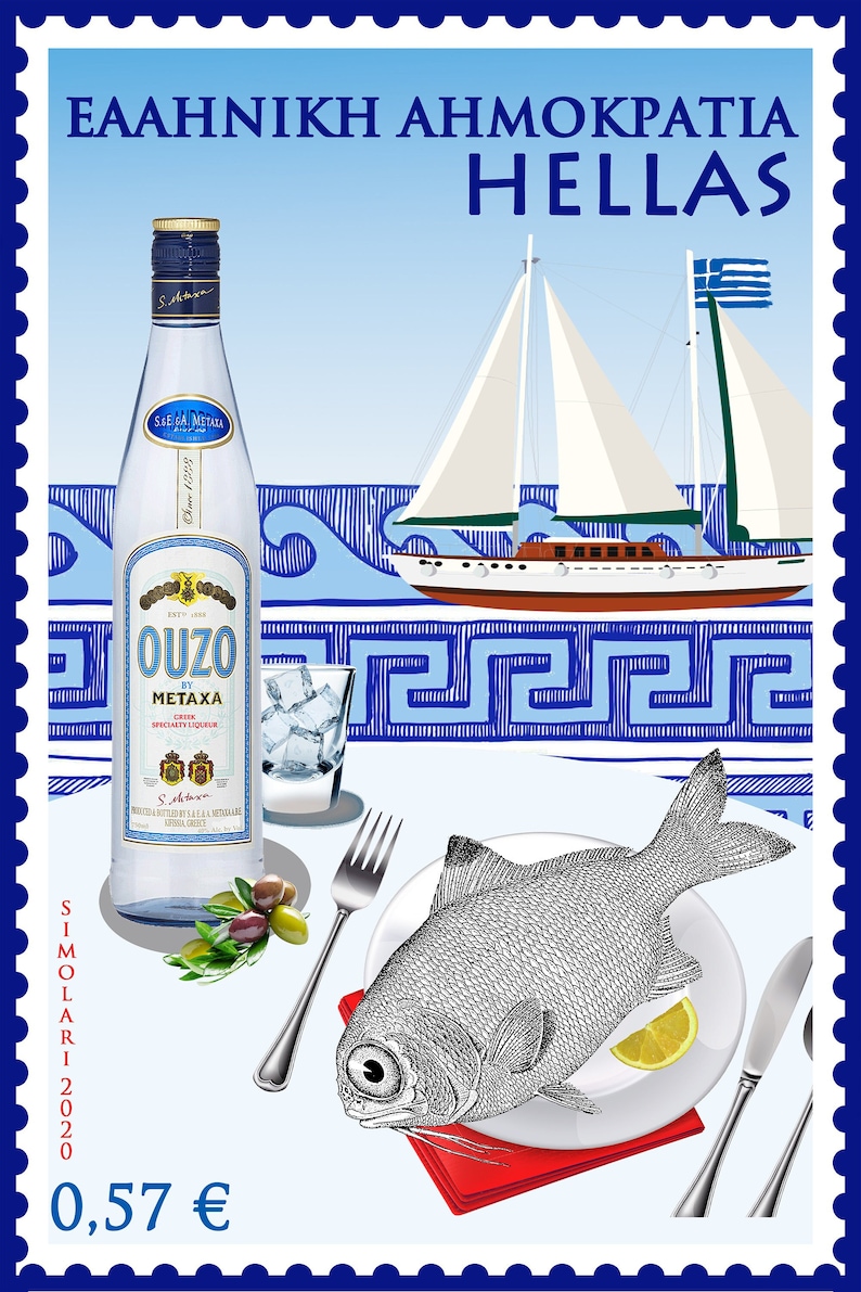Greek Postage Stamp Poster Digital Download Printable Travel Poster - Etsy