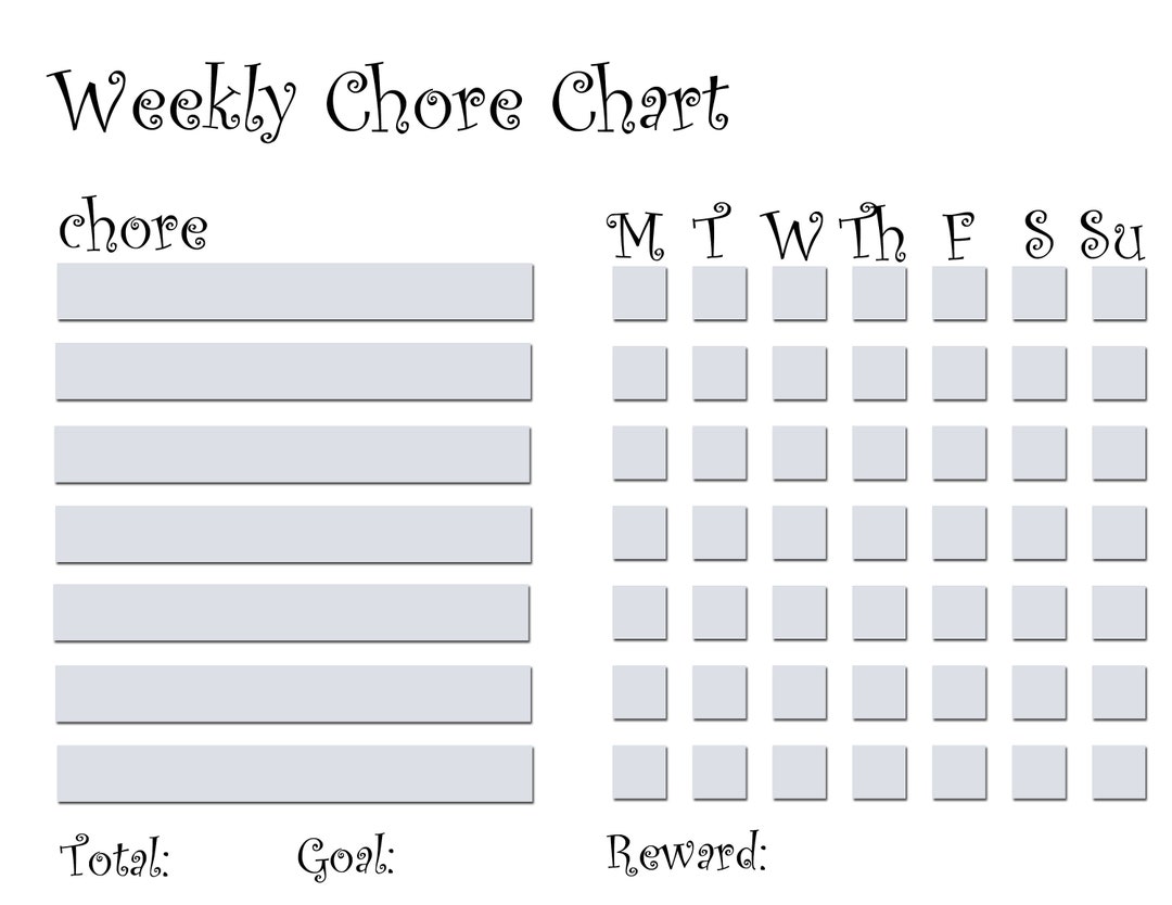 Printable Black and White Chore Chart for Kids - Etsy