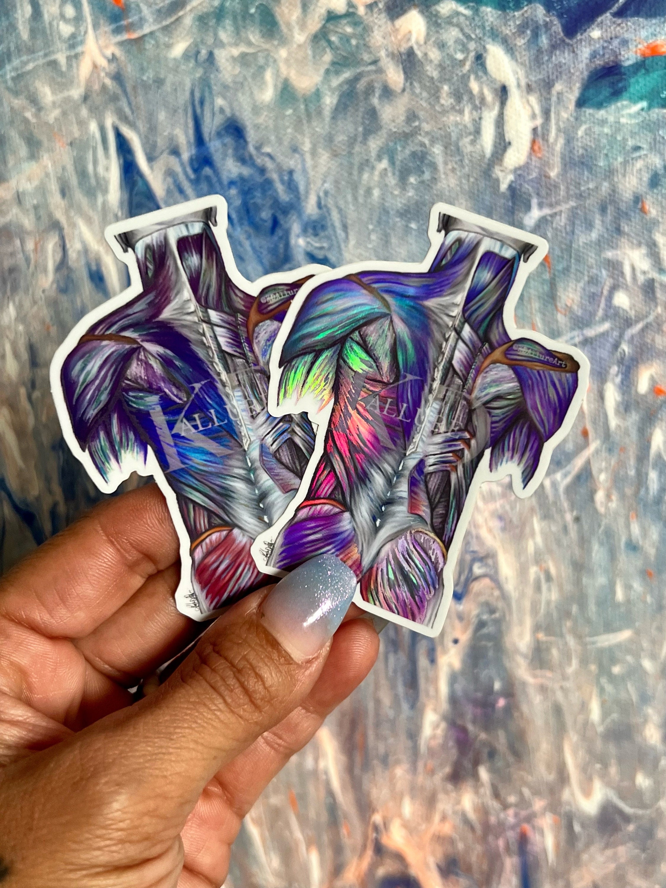 Anatomy Sticker, Holographic - Anatomy Surface of Back, Handdrawn ...