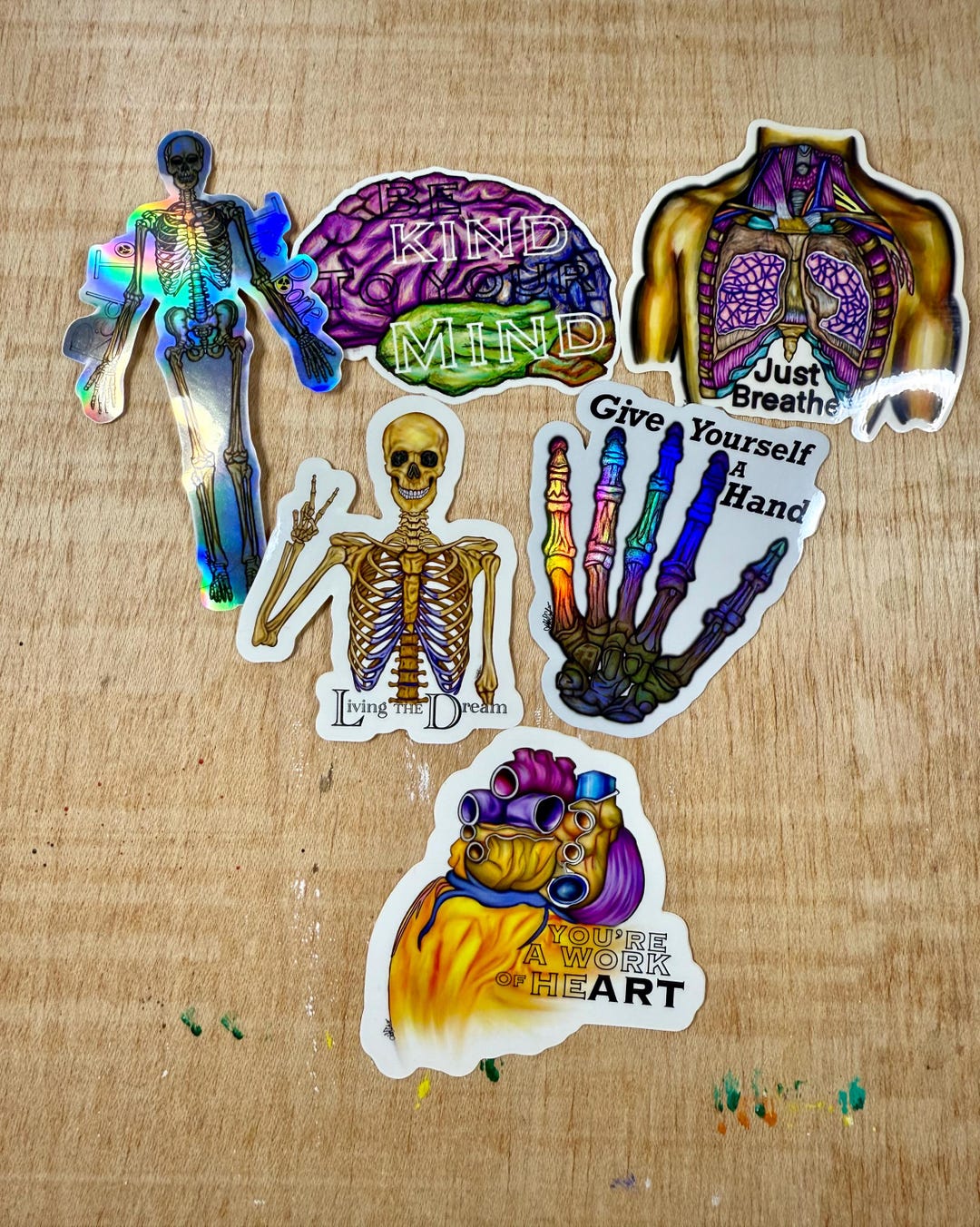 6 Pack of Positive Anatomy Sticker, Holographic - Anatomical, Skull ...
