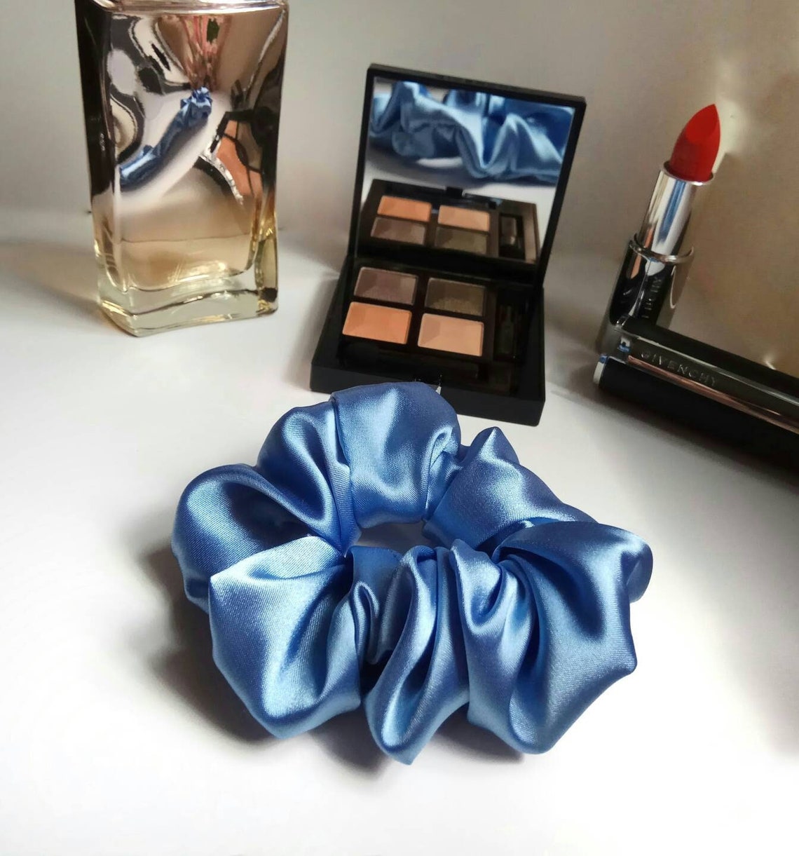 Silk Satin Blue Scrunchie Large Women's Scrunchie Hair - Etsy