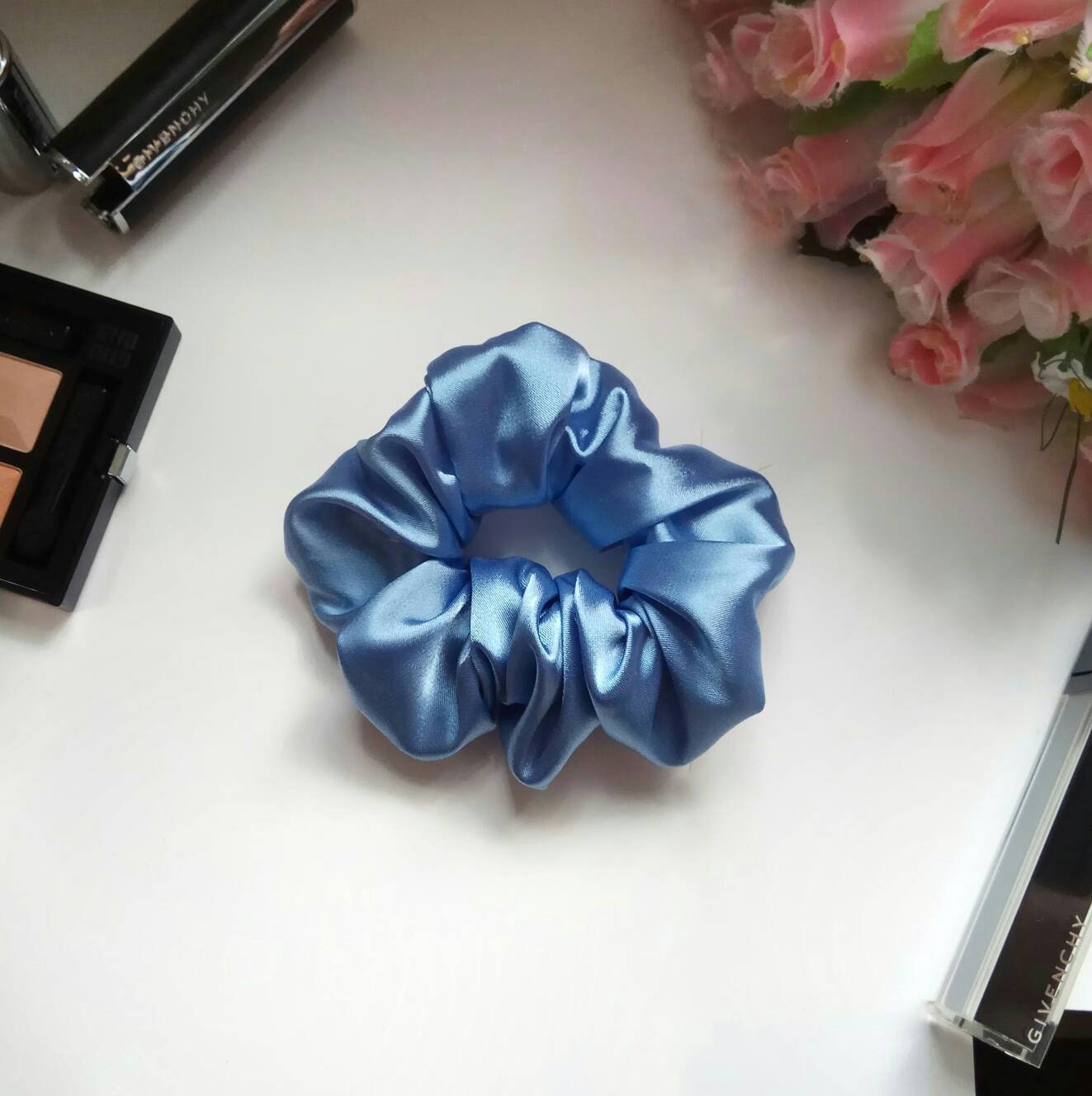 Silk Satin Blue Scrunchie Large Women's Scrunchie Hair | Etsy