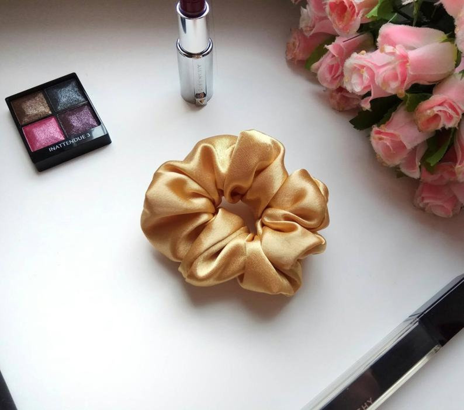 Gold Satin Scrunchie Large Hair Scrunchie Woman Scrunchie - Etsy