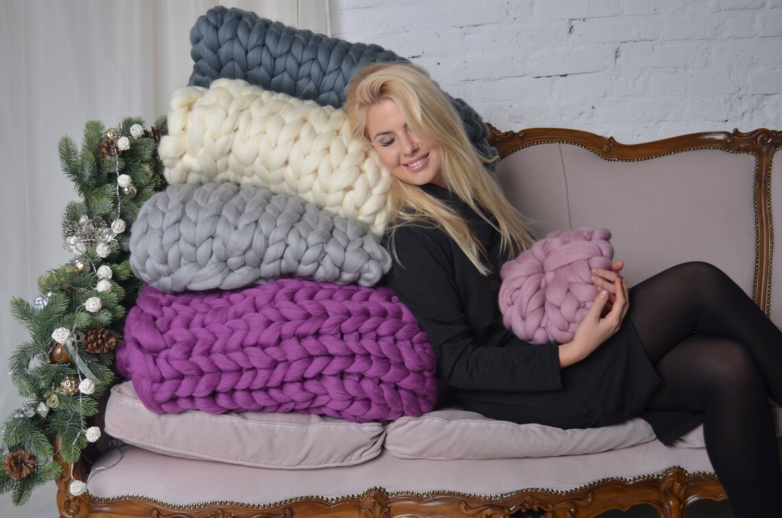 Сhunky Knit Blanket Big Knit Blanket Large Knit Blanket | Etsy