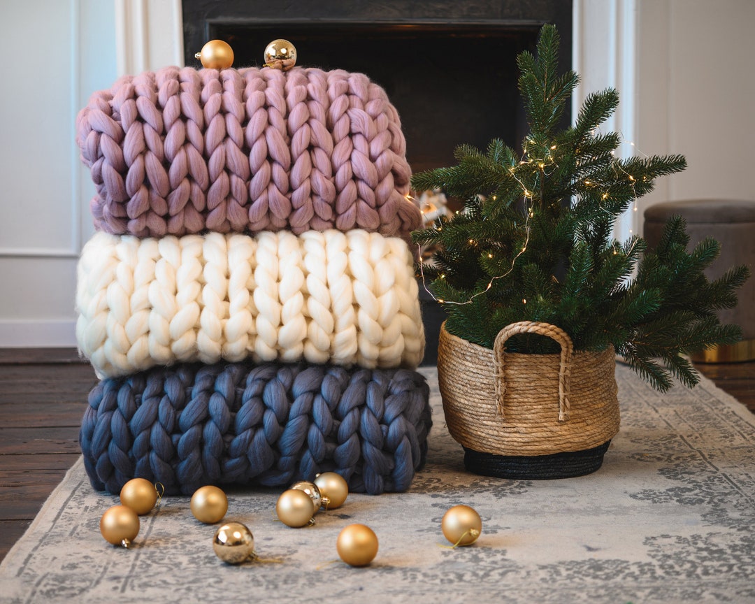 Large Chunky Knit Blanket, Chunky Knit Wool Blanket, Chunky Knit Throw ...