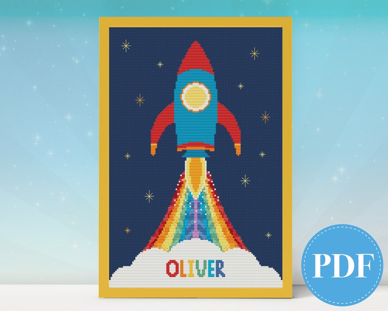 Rocket Cross Stitch Pattern, Space Cross Stitch Pattern, Outer Space ...