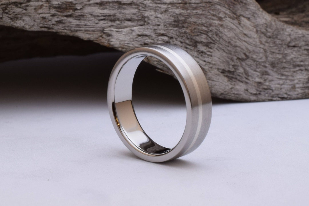 Handmade Titanium Wedding Ring With Sterling Silver Inlay, Brushed ...