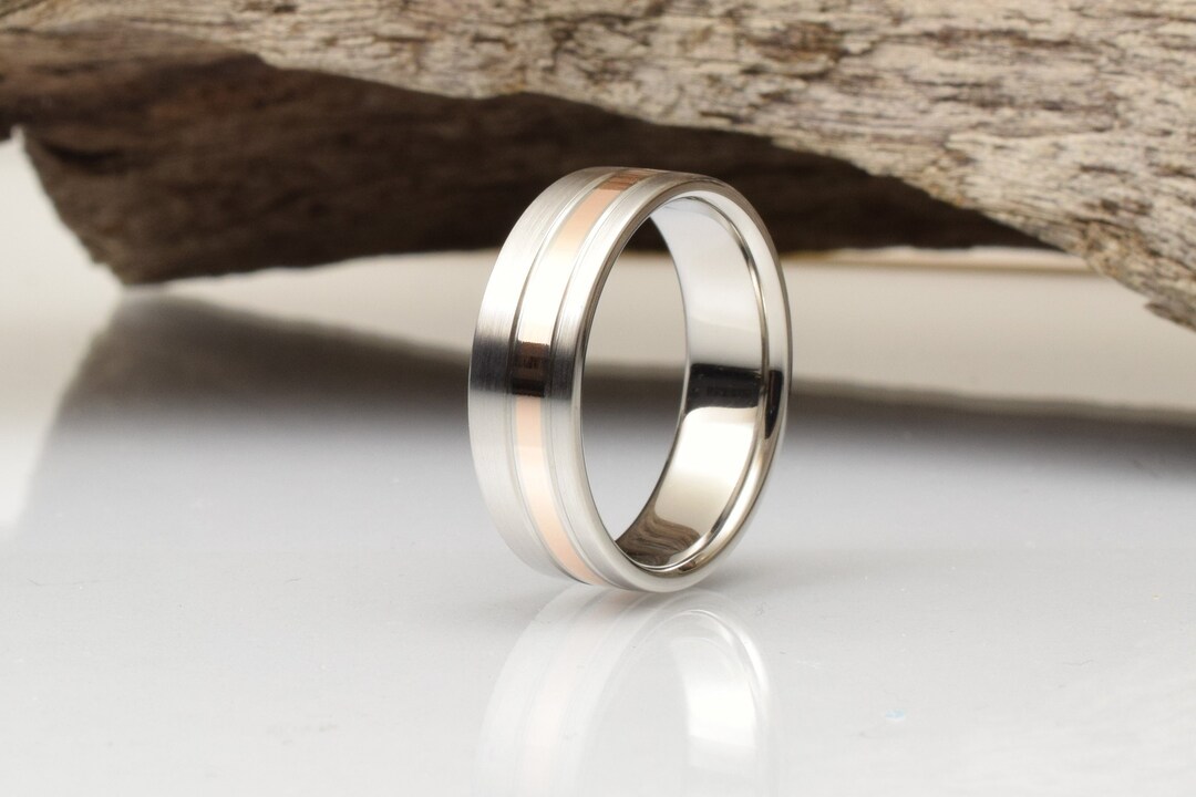 Rose Gold Titanium Wedding Band Titanium Ring With 18K Rose - Etsy