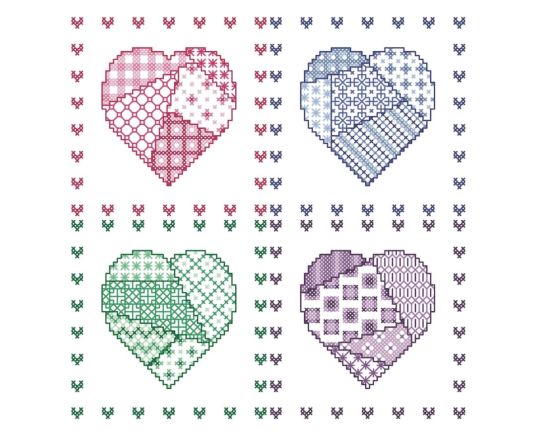 HEARTS DELIGHTS Counted Cross Stitch Pattern / Chart - Blackwork ...