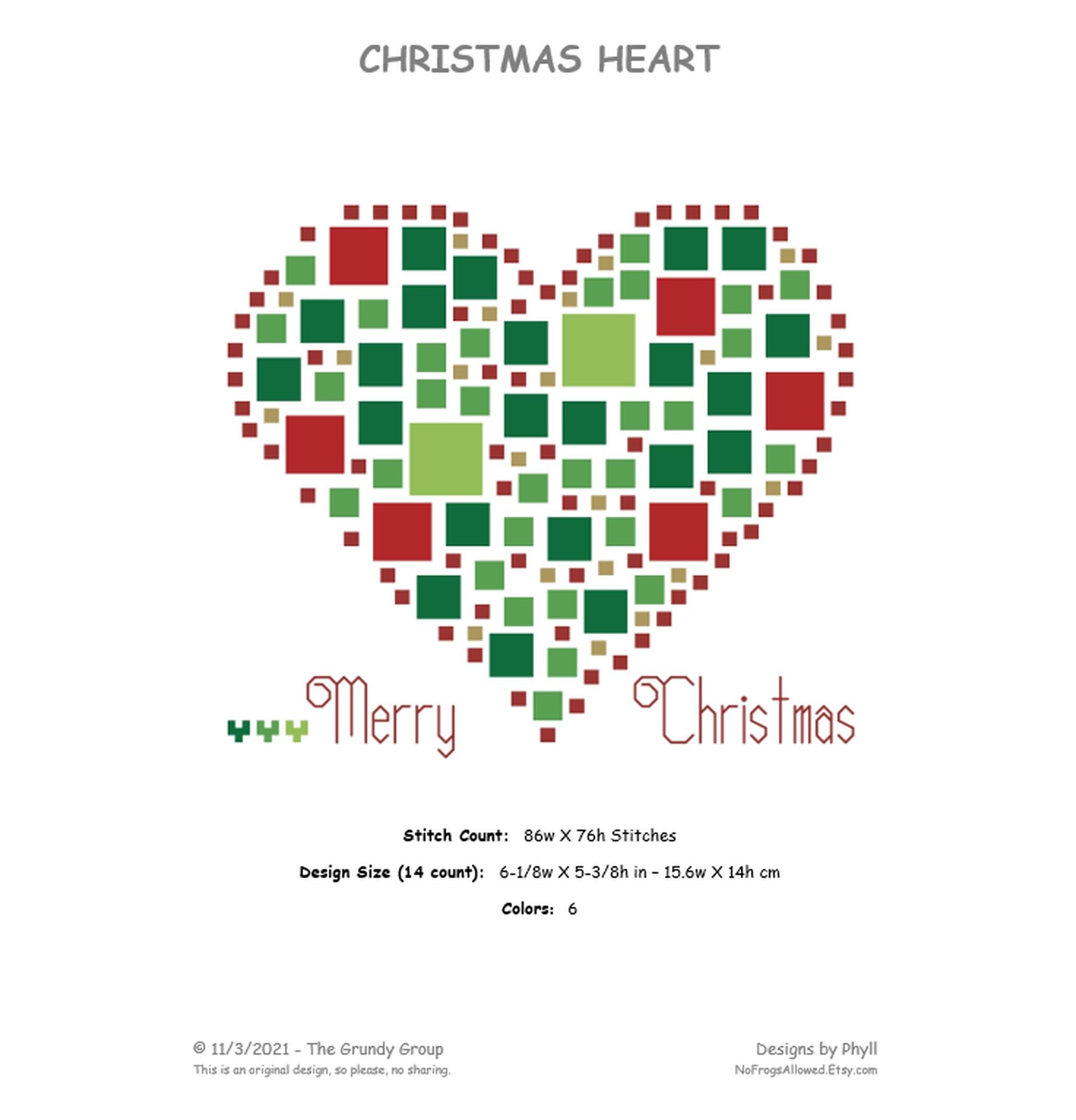 CHRISTMAS HEART Cross Stitch Pattern, Geometric Embroidery Design, Red ...
