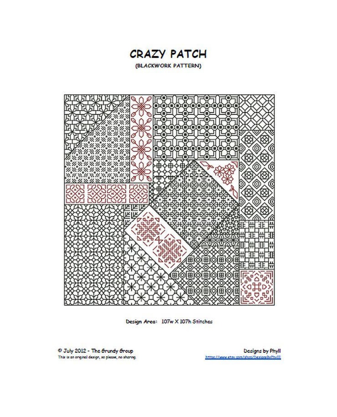 CRAZY PATCH Blackwork / Backstitch Pattern / Chart Counted - Etsy Canada