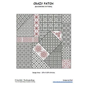 CRAZY PATCH Blackwork / Backstitch Pattern / Chart - Counted Cross Stitch - Geometric Patchwork ...