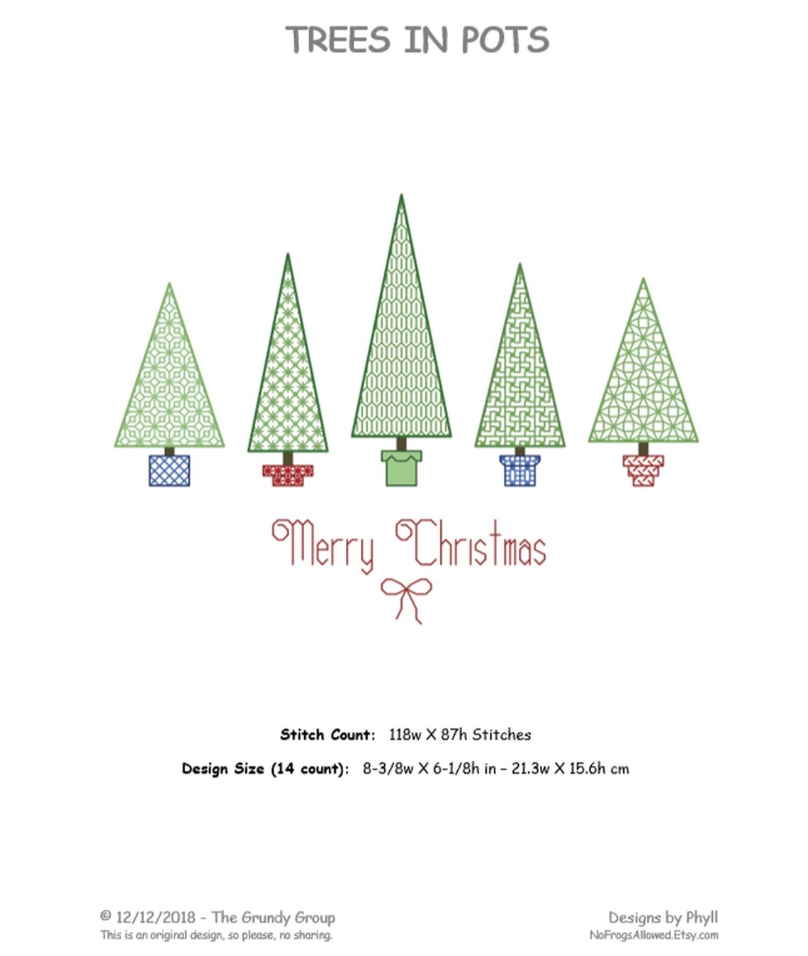 Blackwork TREES in POTS Counted Cross Stitch Pattern / Chart | Etsy