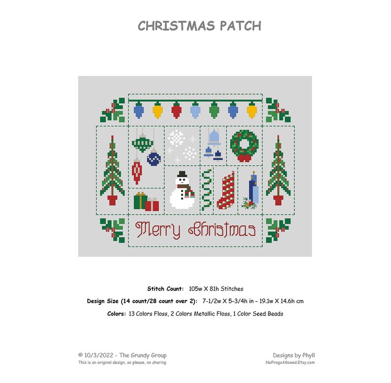 CHRISTMAS PATCH Counted Cross Stitch Pattern, Holiday Motifs Chart ...