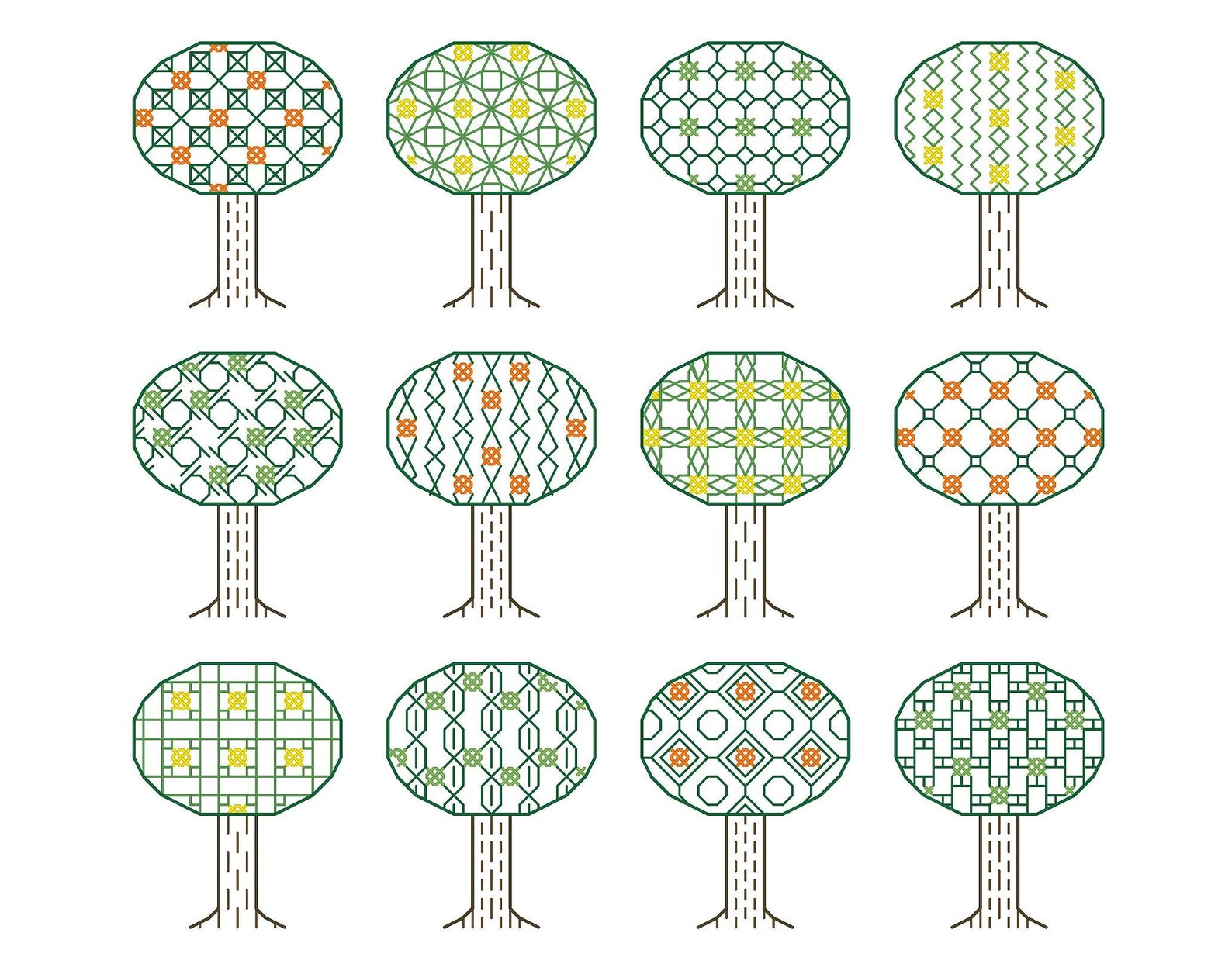 ORCHARD Blackwork Trees Counted Cross Stitch Pattern - Citrus ...