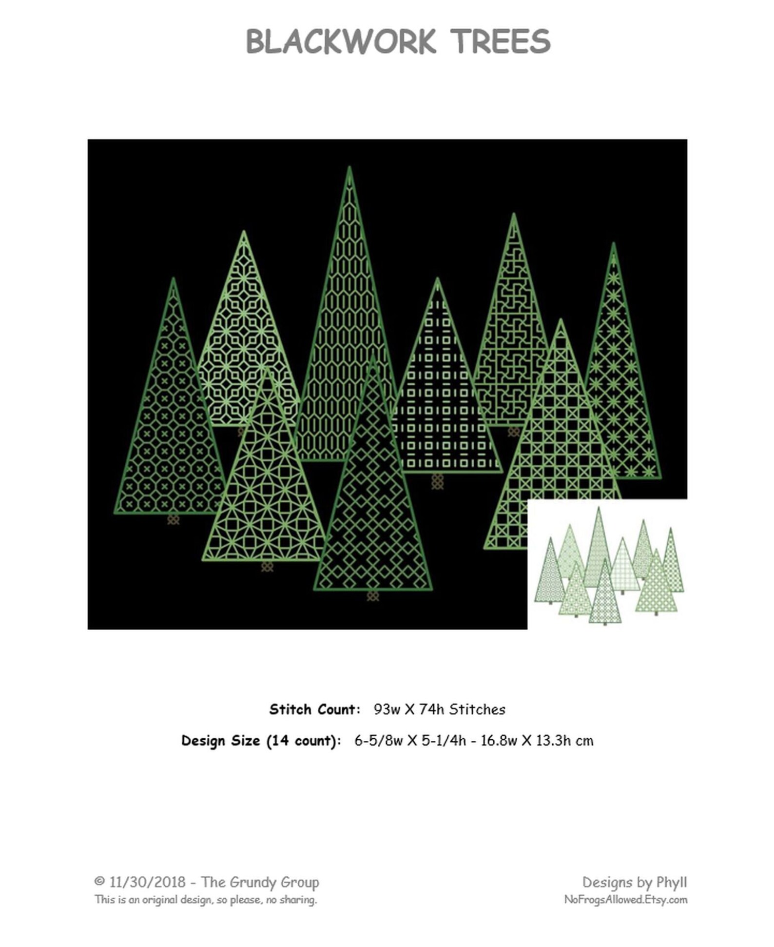 BLACKWORK TREES Counted Cross Stitch Pattern / Chart - Geometric ...