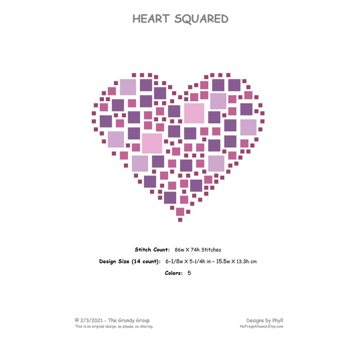 HEART SQUARED Counted Cross Stitch Pattern / Chart Modern, Geometric ...