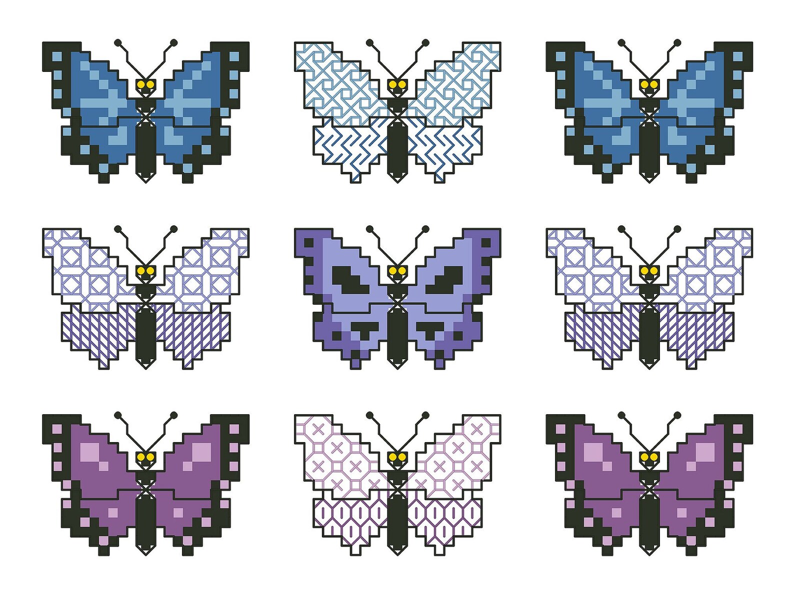 BUTTERFLY COLLECTION Blackwork and Counted Cross Stitch Pattern ...