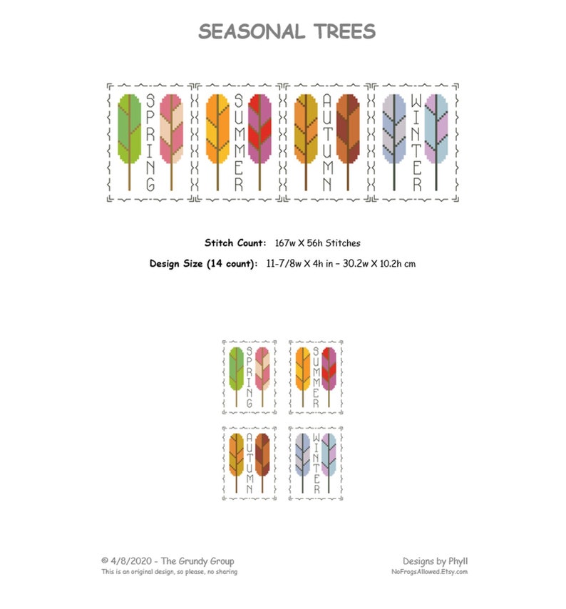 SEASONAL TREES Counted Cross Stitch Pattern / Chart - Spring, Summer ...