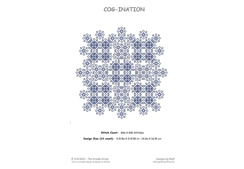 COGS Blackwork / Backstitch Pattern / Chart COG-INATION - Etsy