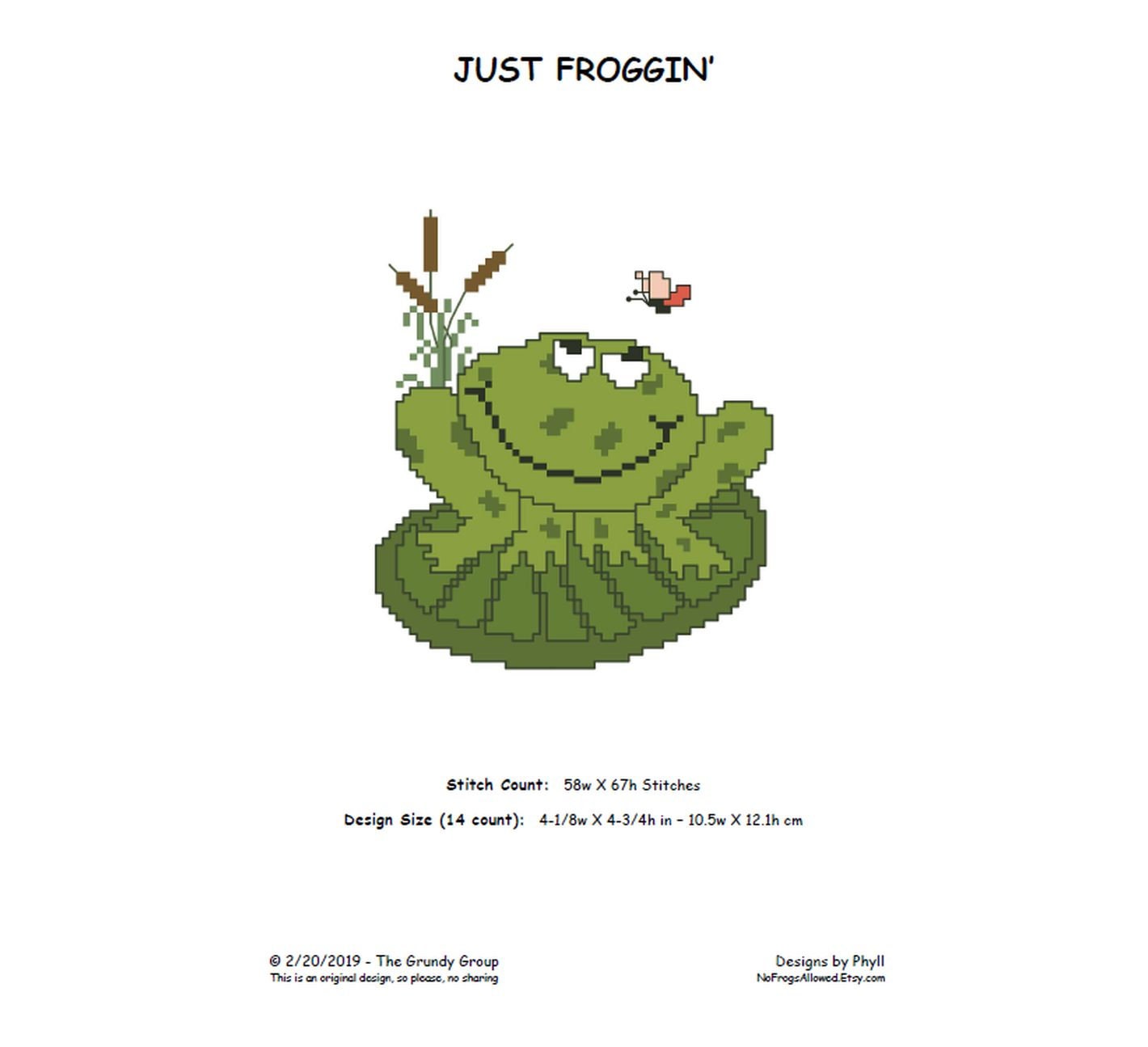 FROG Counted Cross Stitch Pattern / Chart - Lily Pad, Butterfly ...