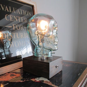 Recycled Glass Skull Lamp Frankenstein Edison Bulb Rocker Metalhead Mod ...