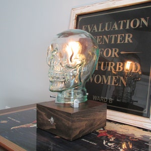 Recycled Glass Skull Lamp Frankenstein Edison Bulb Rocker Metalhead Mod ...