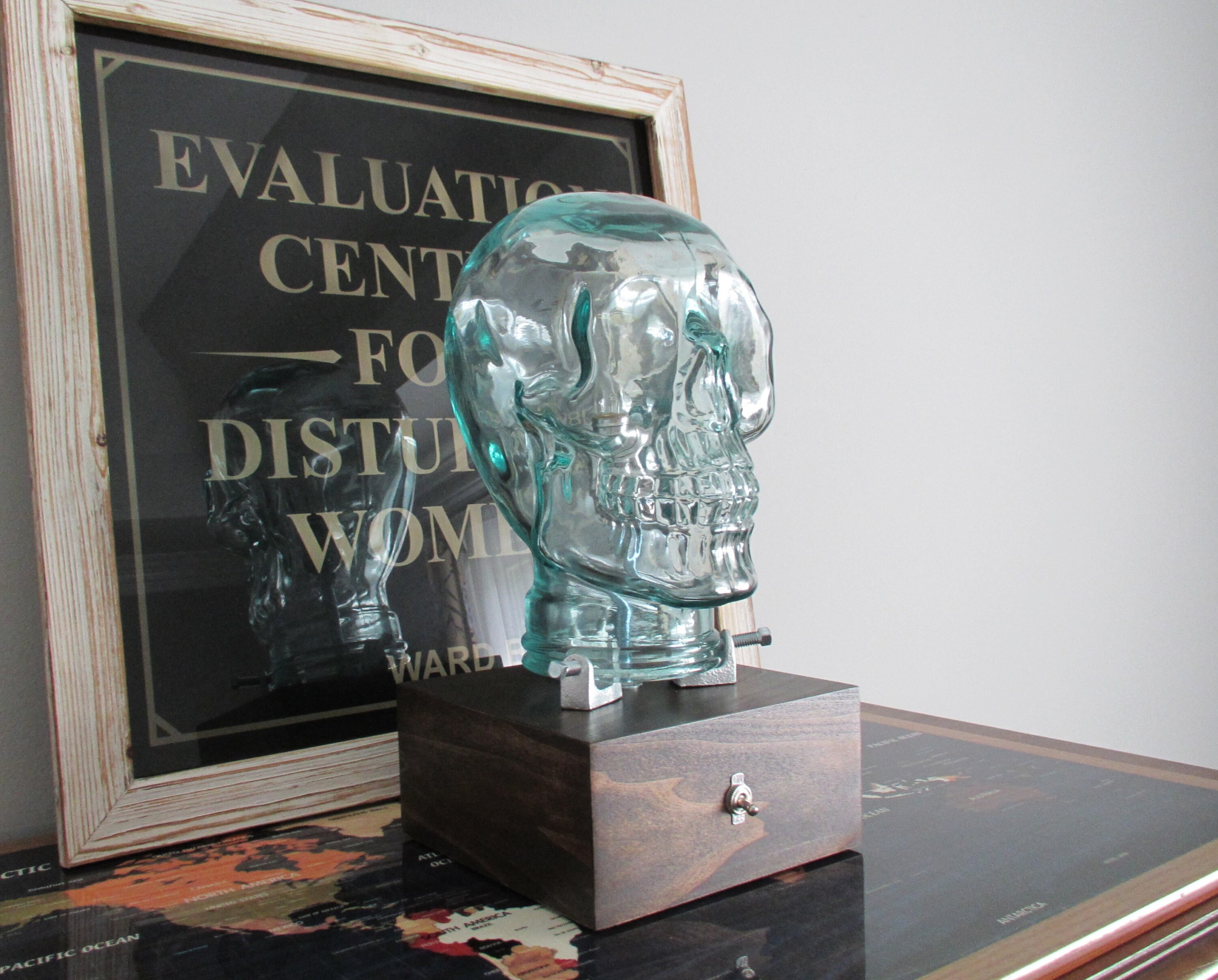 Recycled Glass Skull Lamp Frankenstein Edison Bulb Rocker Metalhead Mod ...