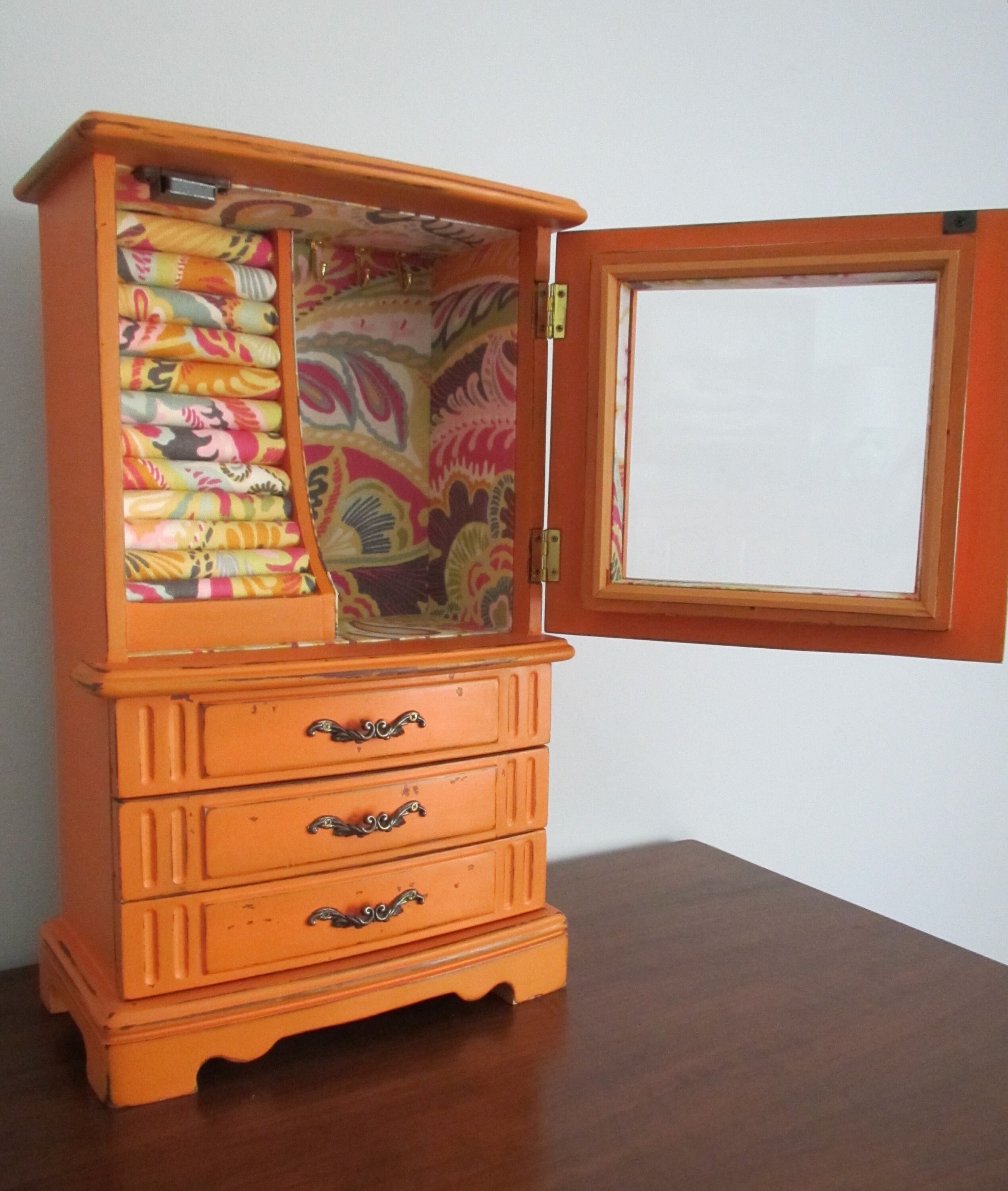 Vintage Jewelry Armoire Box Chest Organizer Bright Tangerine - Etsy