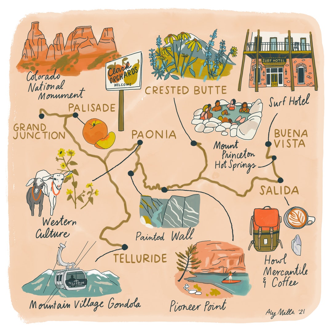 Colorado Roadtrip Illustrated Map - Etsy