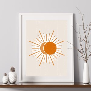 Orange Boho Sun Print, Abstract Sun Print, Burnt Orange and Beige Wall ...