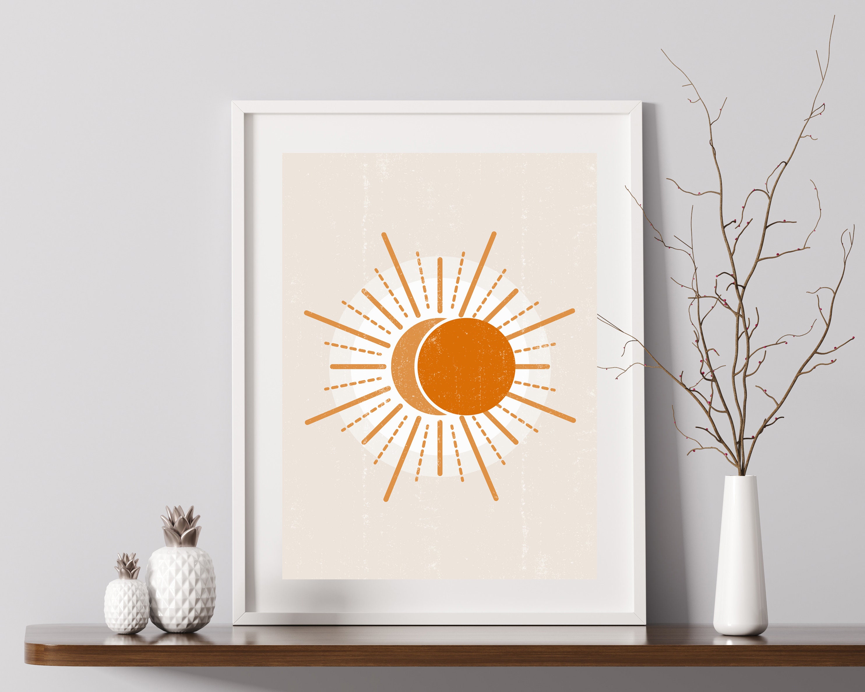 Orange Boho Sun Print Abstract Sun Print Burnt Orange and - Etsy