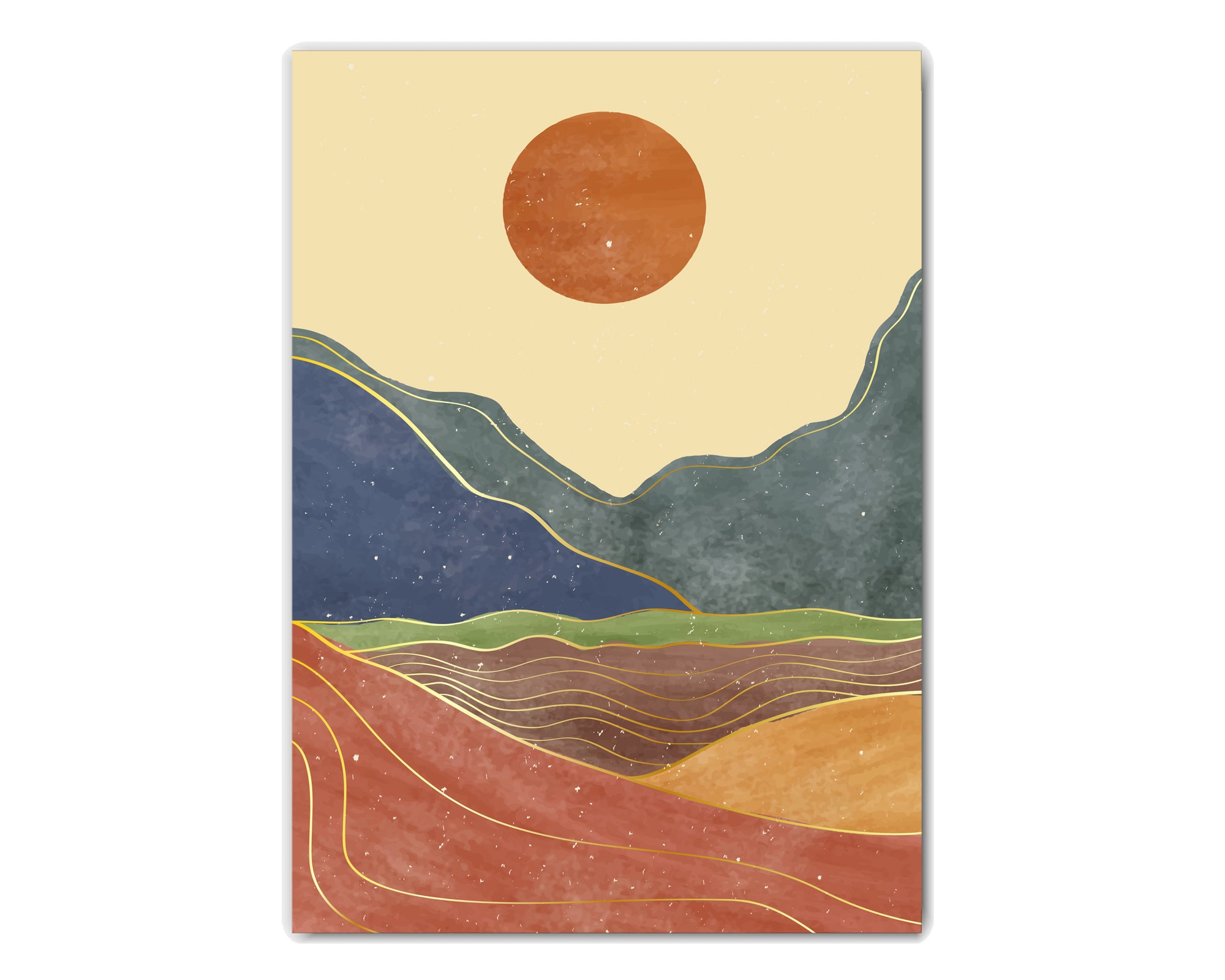 Boho Mountain Art Print, Mid Century Sunset Hills Wall Art, Nordic ...