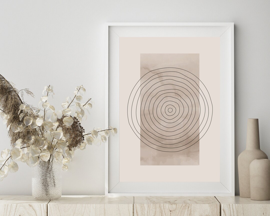 Minimalist Circle Lines Art Print, Neutral Abstract Line Art, Beige and ...