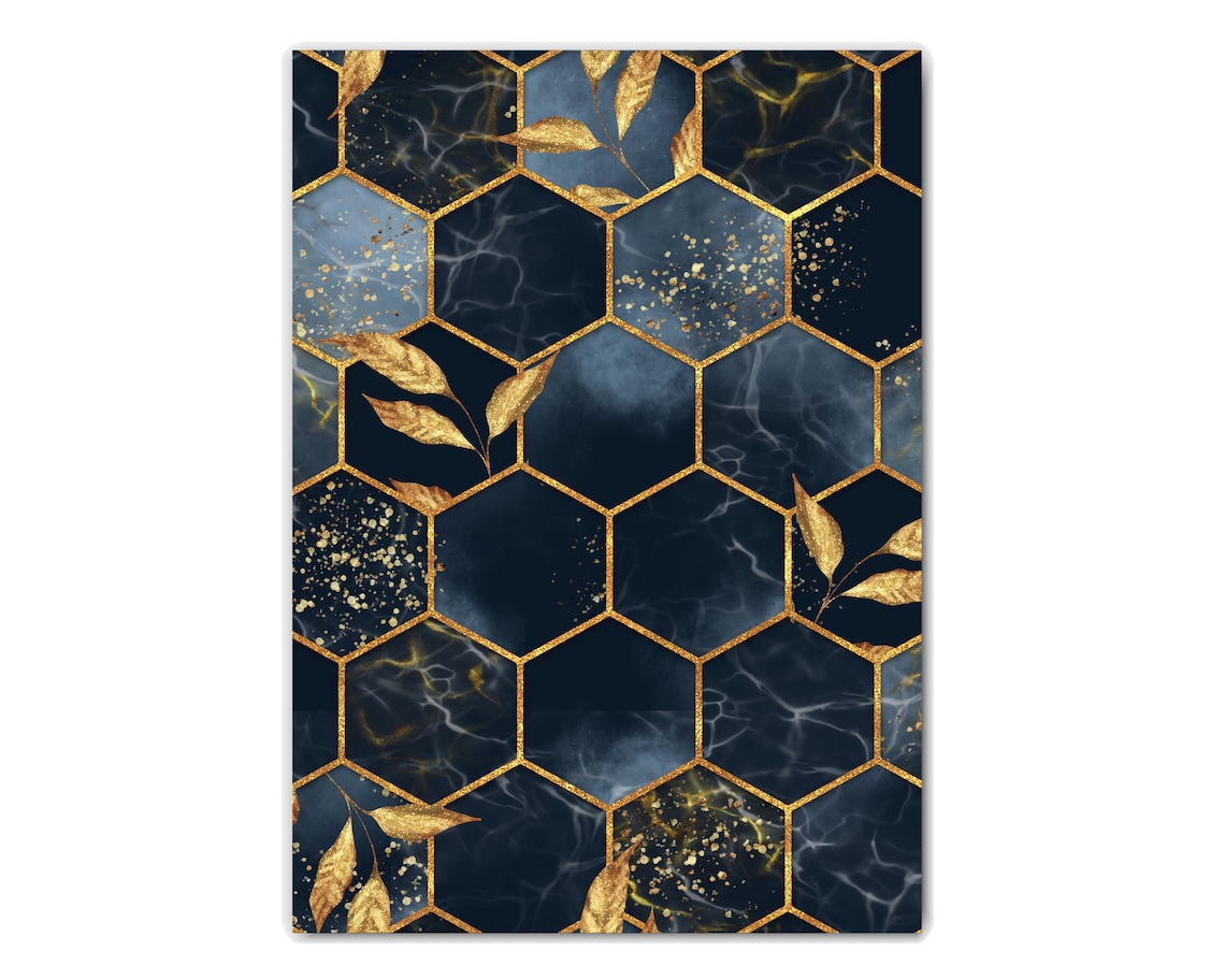 Navy and Gold Set of 2 Abstract Art Prints, Blue Wall Art Print Set of ...