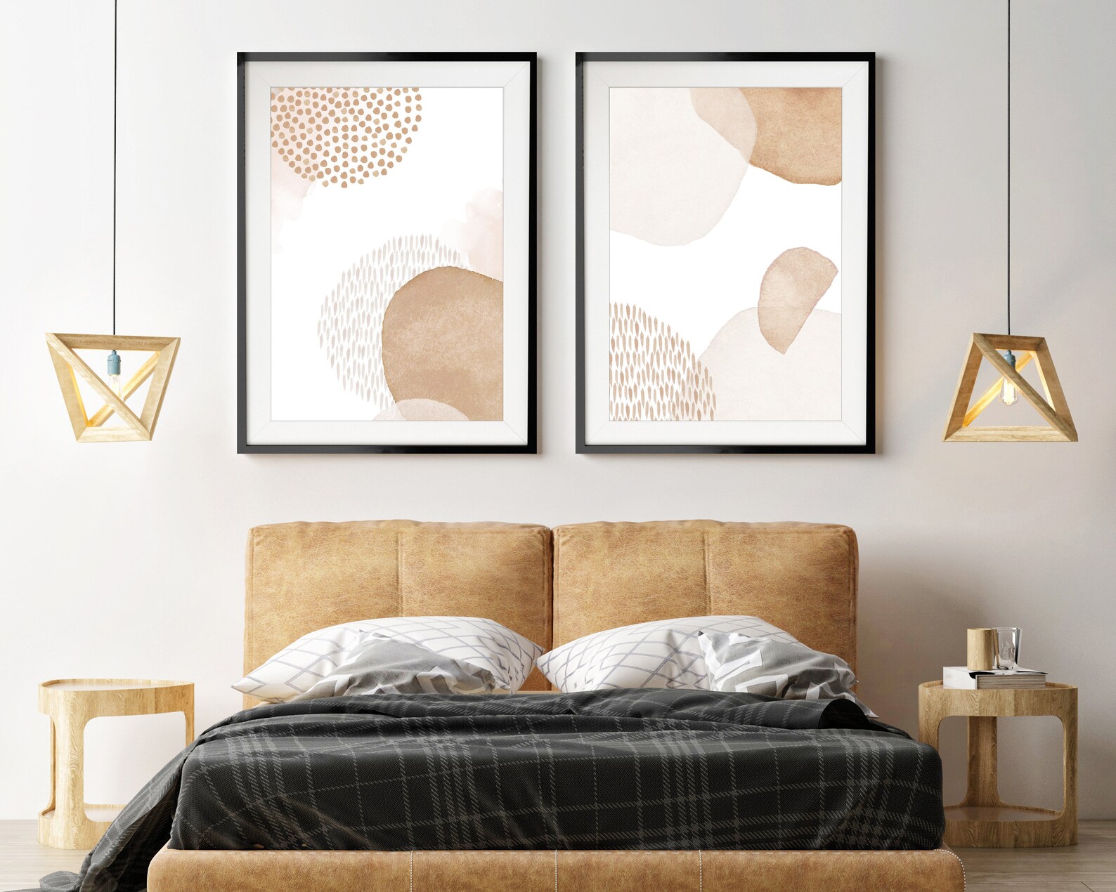 Beige Abstract Shapes Art Print Set, Neutral Minimalist Wall Art Set ...