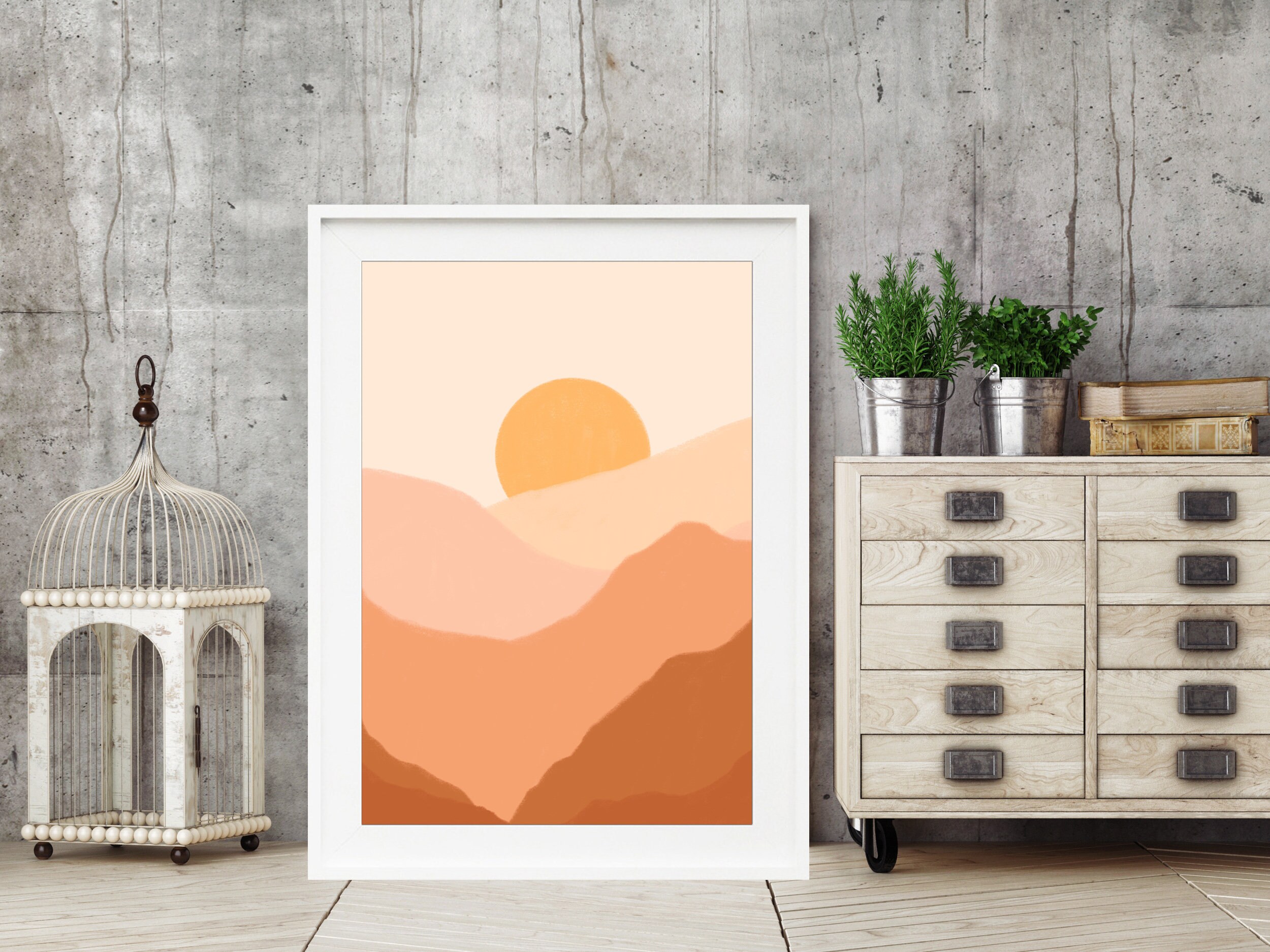 Boho Sunset Art Print Retro Sunset Wall Art Nordic Mountain - Etsy