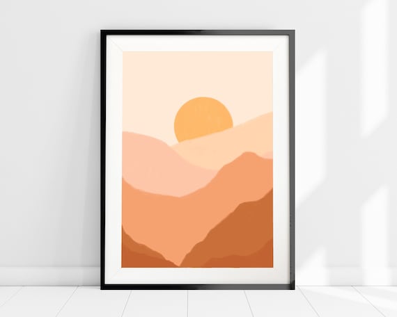 Boho Sunset Art Print Retro Sunset Wall Art Nordic Mountain | Etsy