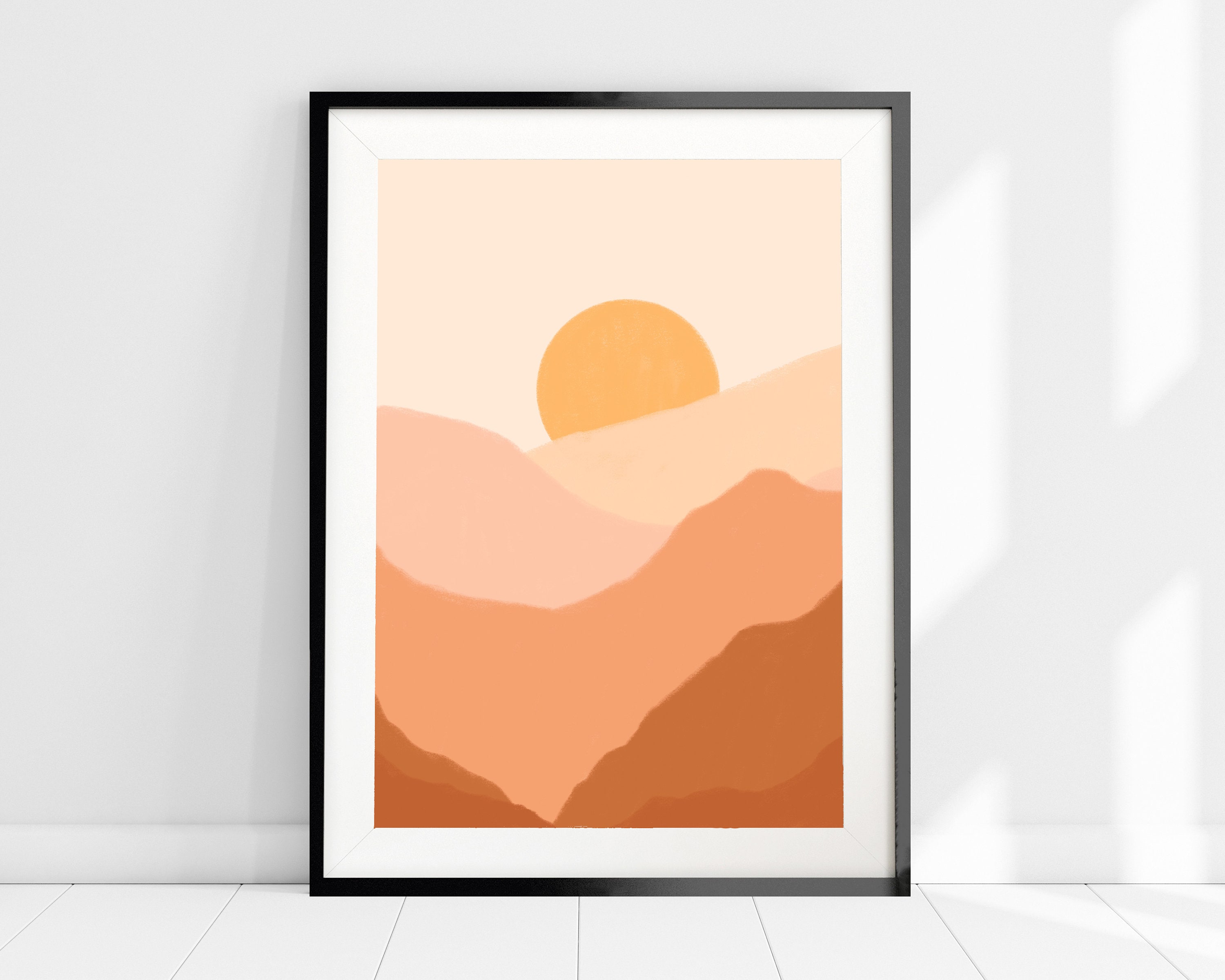 Boho Sunset Art Print, Retro Sunset Wall Art, Nordic Mountain Art ...