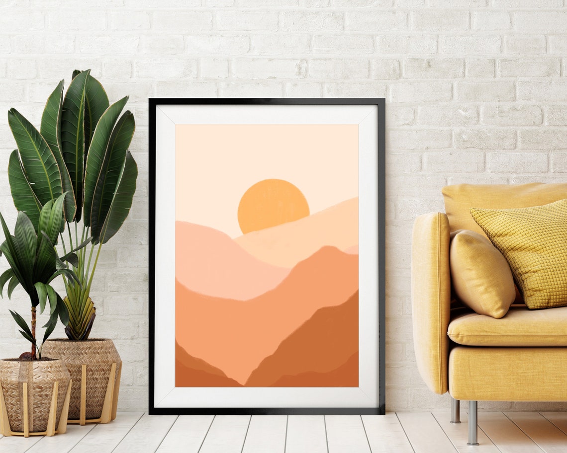 Boho Sunset Art Print Retro Sunset Wall Art Nordic Mountain | Etsy