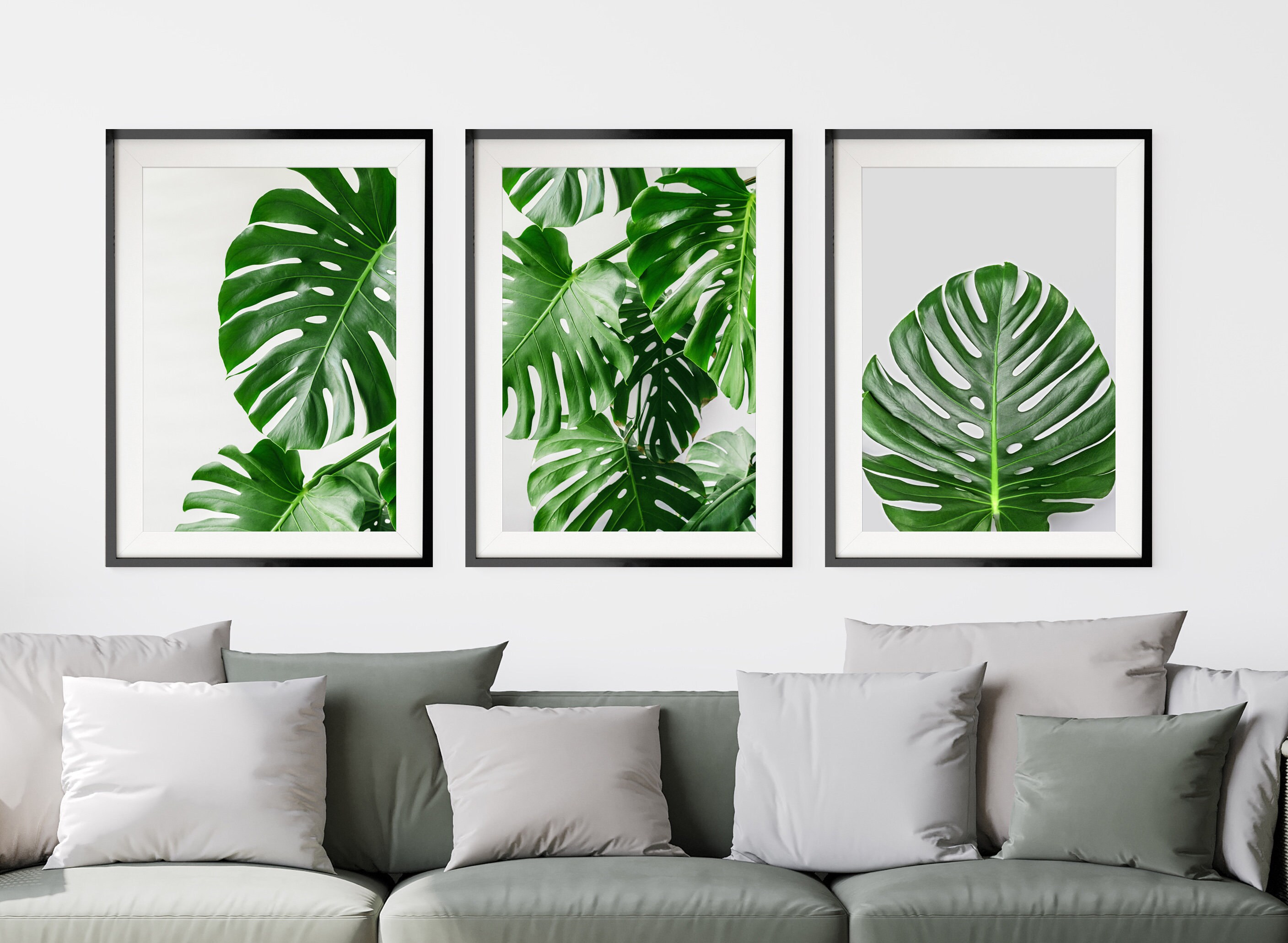 Monstera Leaf Print Set of 3 Large Leaf Prints Palm Leaf | Etsy
