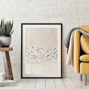 Neutral Bird Flock Silhouette Print, Minimalist Nordic Art Print ...
