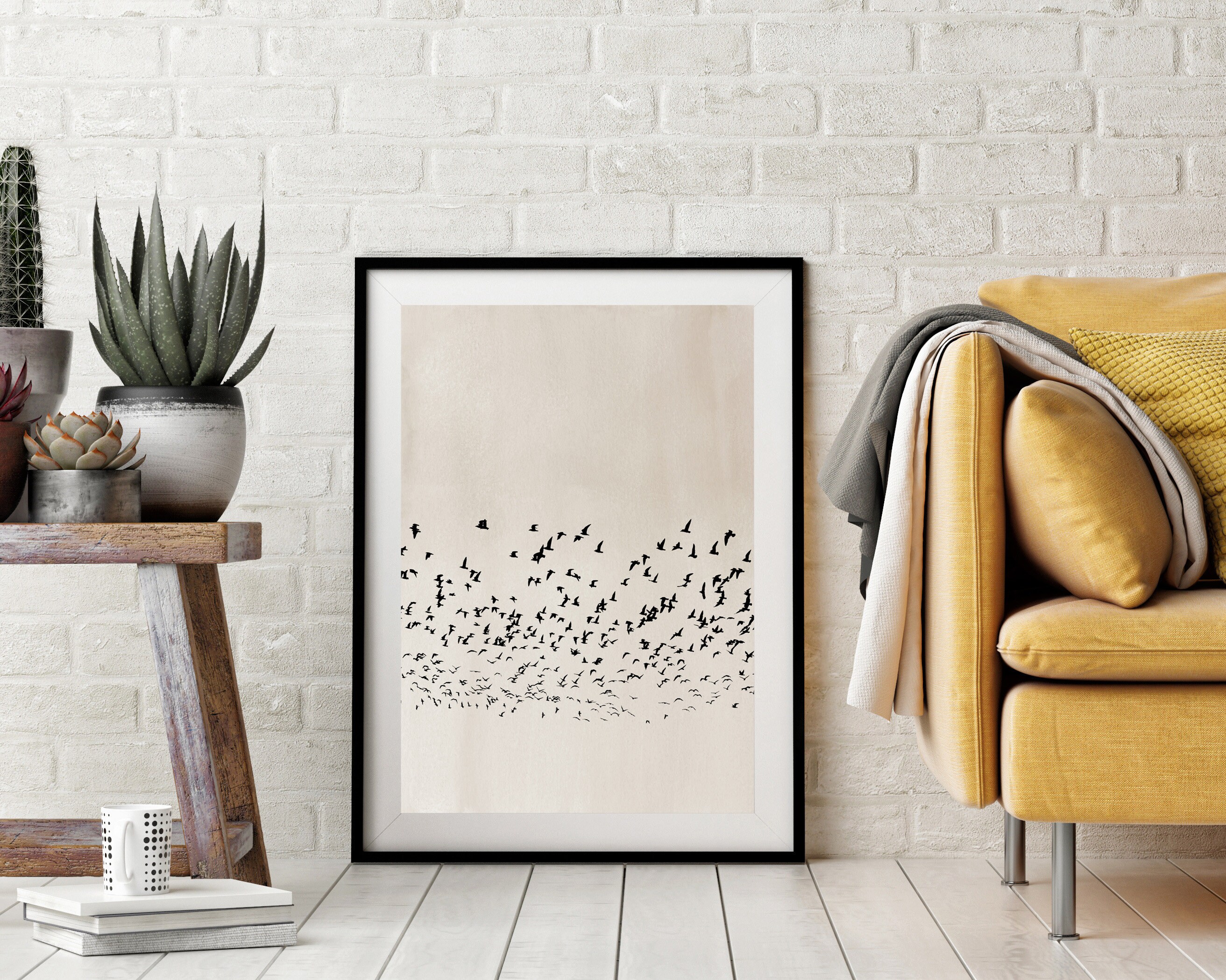 Neutral Bird Flock Silhouette Print, Minimalist Nordic Art Print ...