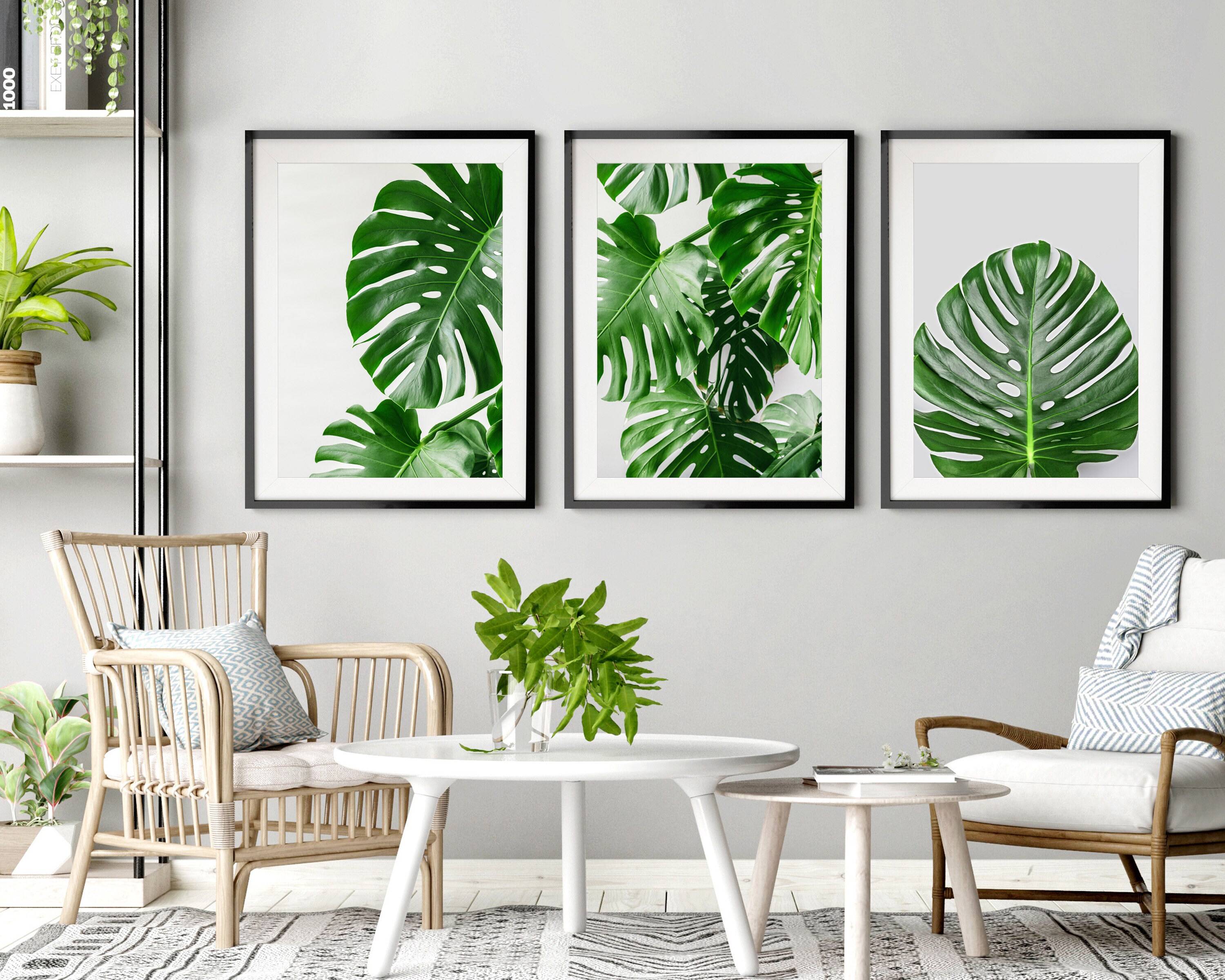 Monstera Leaf Print Set of 3 Large Leaf Prints Palm Leaf | Etsy