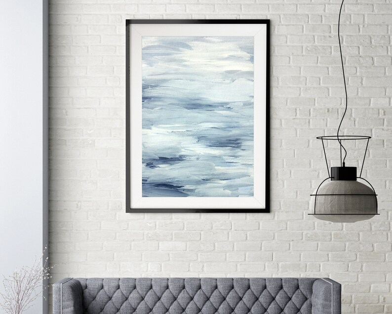 Light Blue Abstract Painting Art Print, Blue Watercolour Wall Art, Blue ...