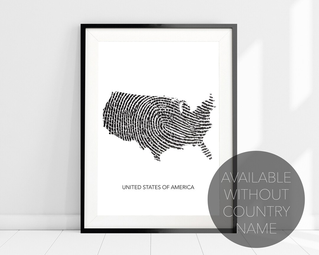 USA Map Fingerprint Art Print Poster, USA Country Print, America Map ...